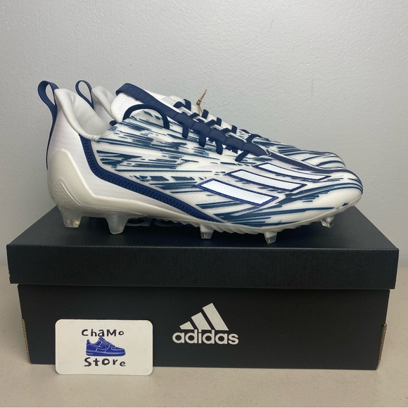 adidas | Shoes | Adidas Adizero Football Cleats White Navy Blue Shoes ...